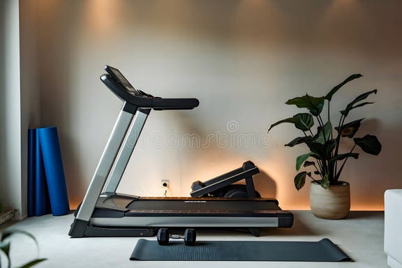 Compact Home Gym Corner with Foldable Treadmill Stock Illustration ...