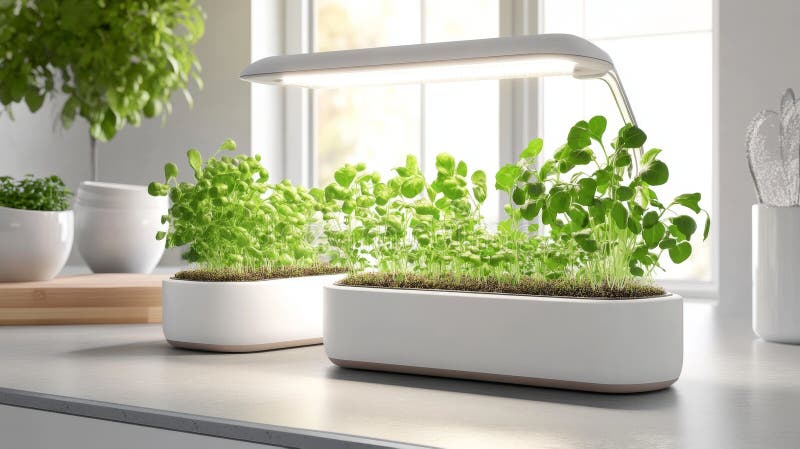 Compact Hydroponic System Growing Vibrant Microgreens Under Bright LED ...