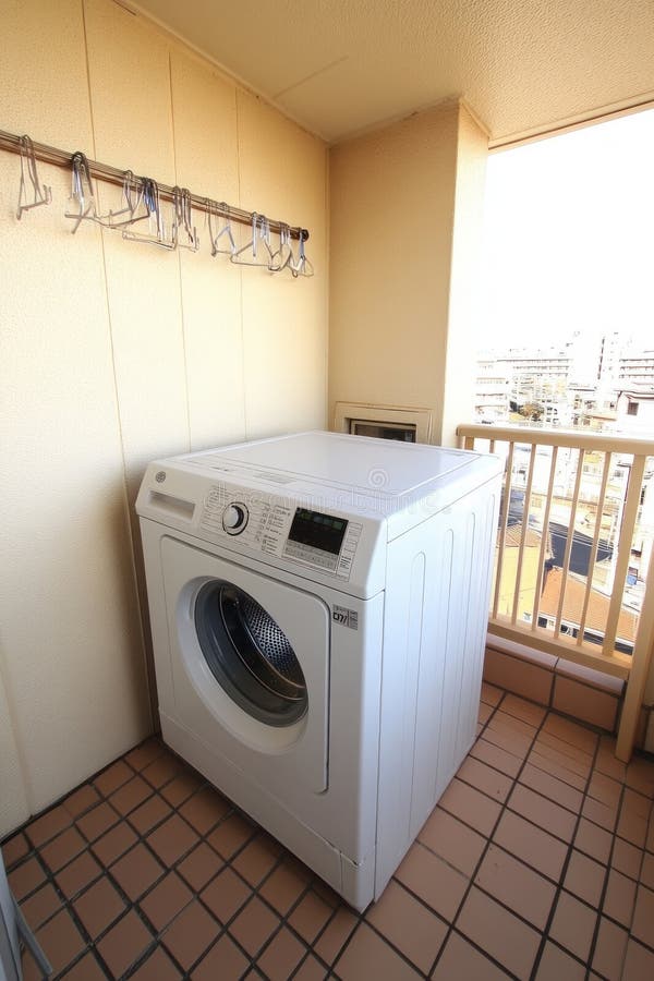 Compact Laundry Area with Washing Machine on Balcony Stock Illustration ...