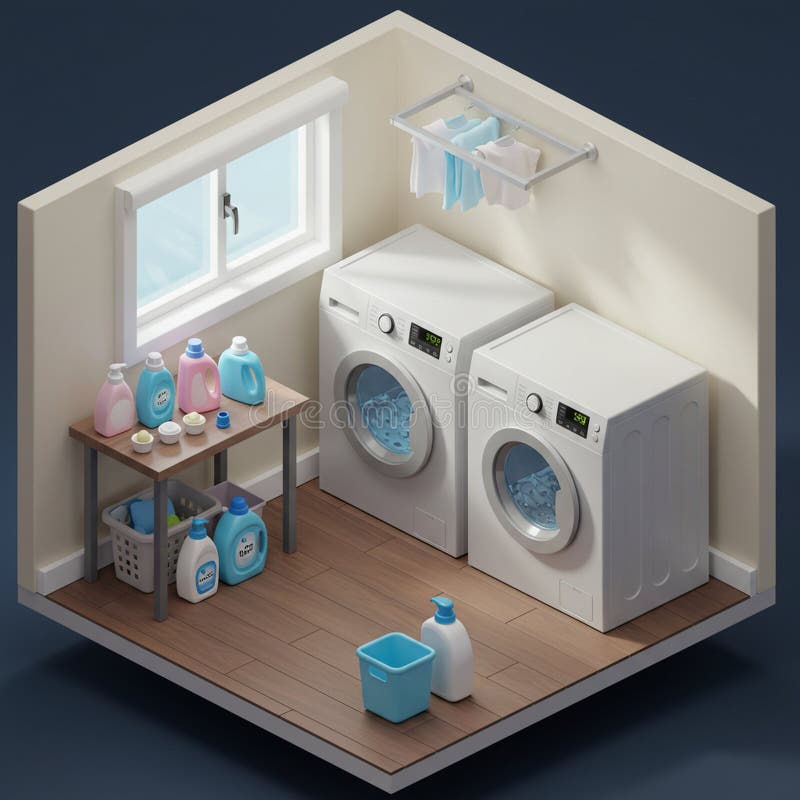 Compact Laundry Room Scene with Two Front-loading Washing Machines ...