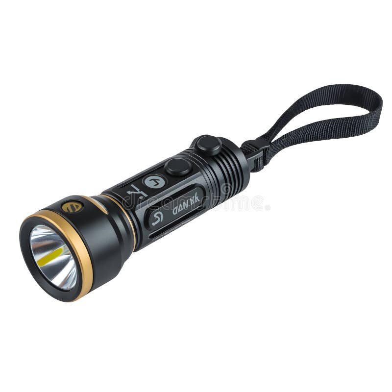 Compact LED Flashlight with Wrist Strap Isolated on White Stock ...