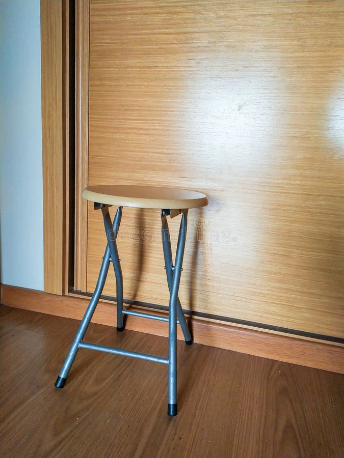 Compact, Lightweight, Foldable Stool with a Light Wood Top and Silver ...