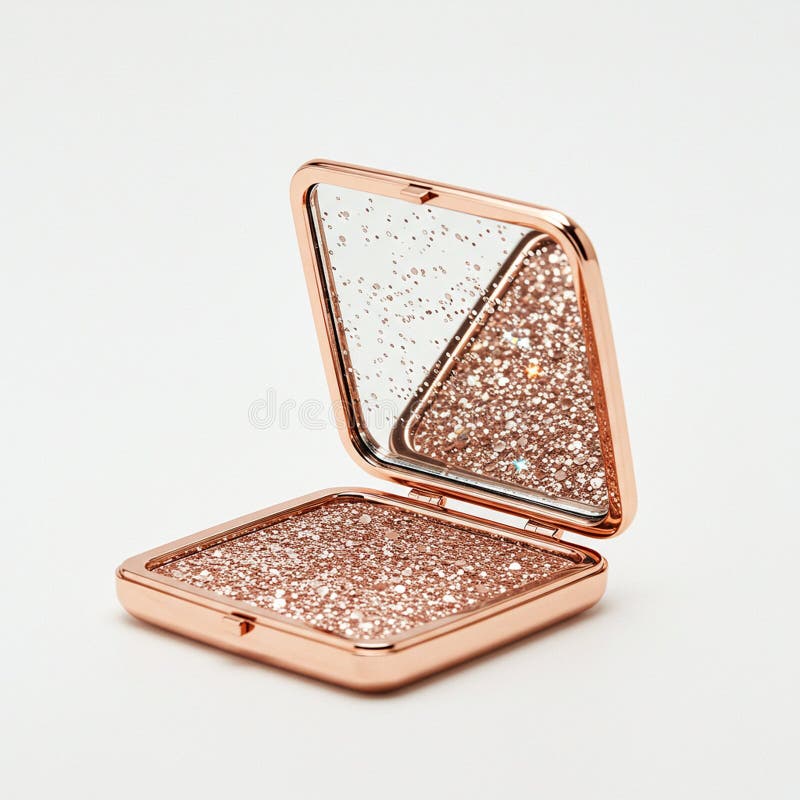A Compact Makeup Case with a Metallic Rose Gold Finish, Featuring a ...