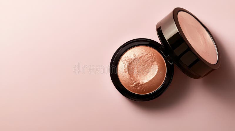 Compact Makeup with Shimmering Powder Open on Soft Pink Background ...