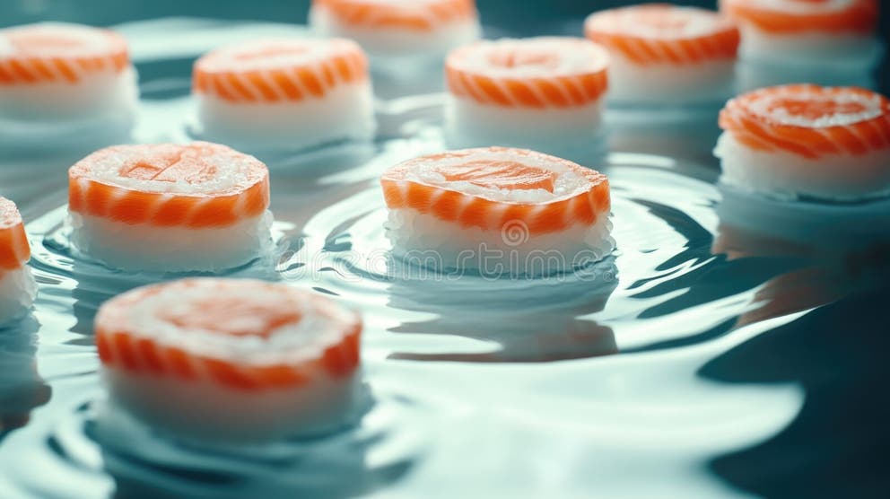 A Compact Meal Setting with a Tray of Sushi Sitting on a Table Stock ...