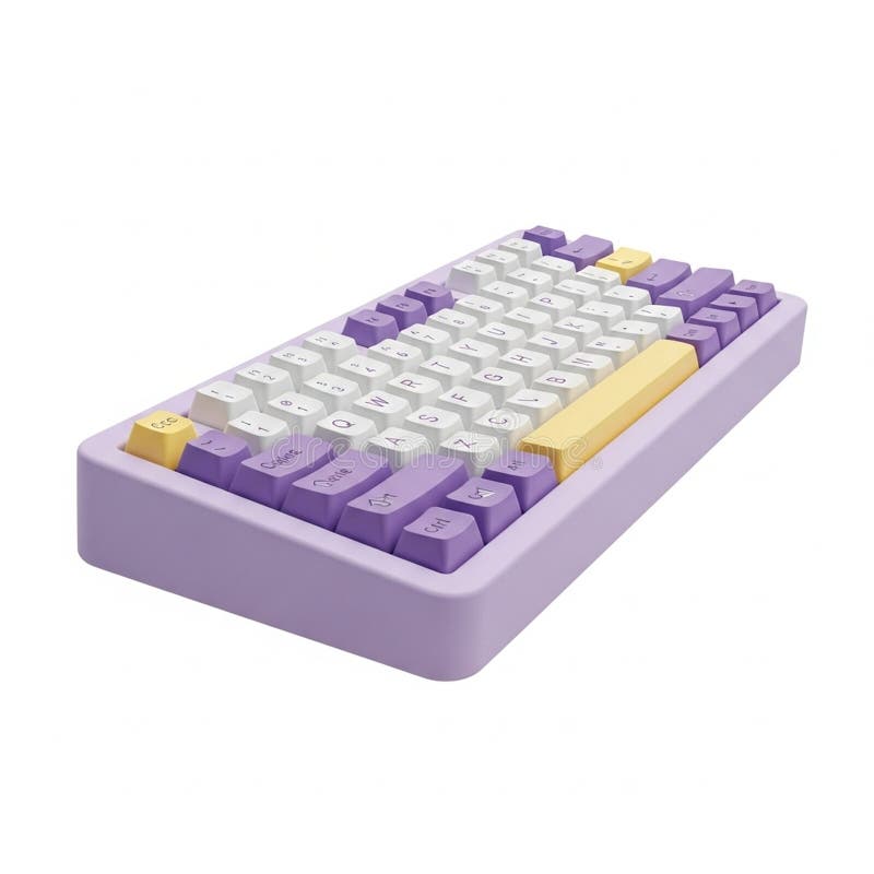 Compact Mechanical Keyboard with Purple and White Keycaps on White ...