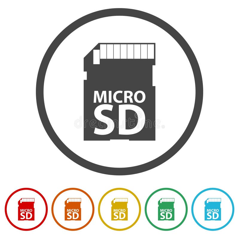 Compact Memory Card, Micro SD Storage Icon. Set Icons in Color Circle ...