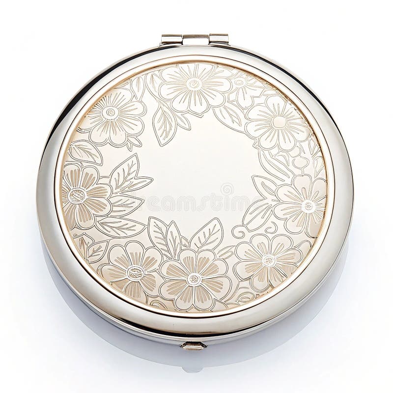 Compact Mirror with Floral Design on White Background Stock ...