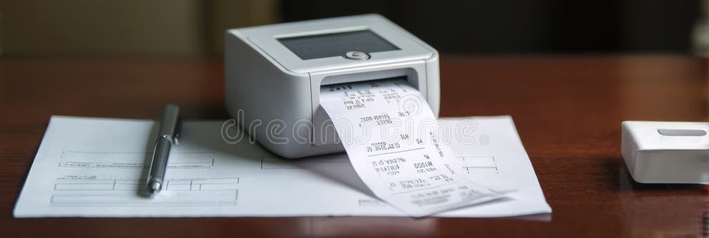 Mobile Printer Producing Paper Receipts in an Indoor Workspace during a ...