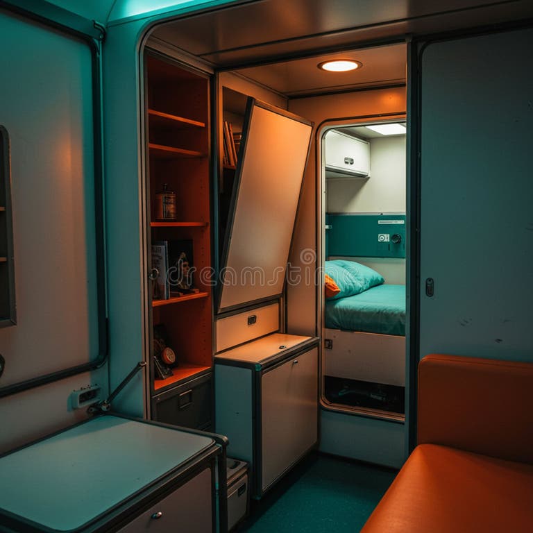 Compact, Modern Interior Suggests a Train or Futuristic Space Module ...