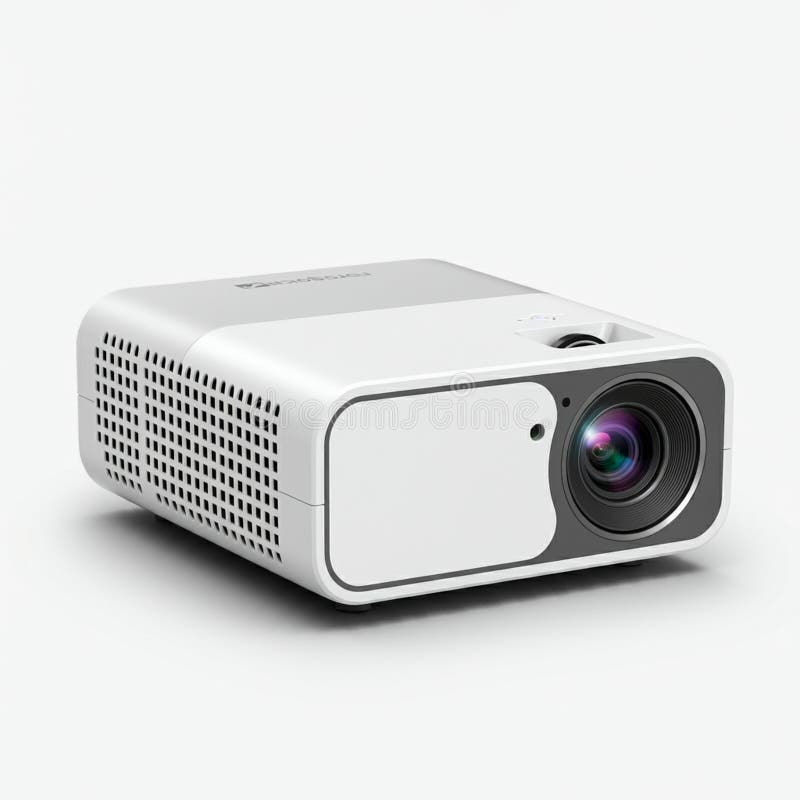 Compact, Modern Projector with a Sleek, Rectangular Design and Rounded ...