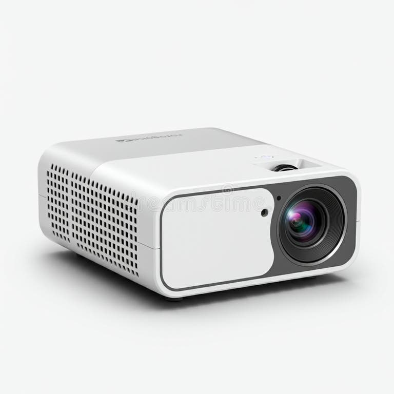 Compact, Modern Projector with a Sleek, Rectangular Design and Rounded ...