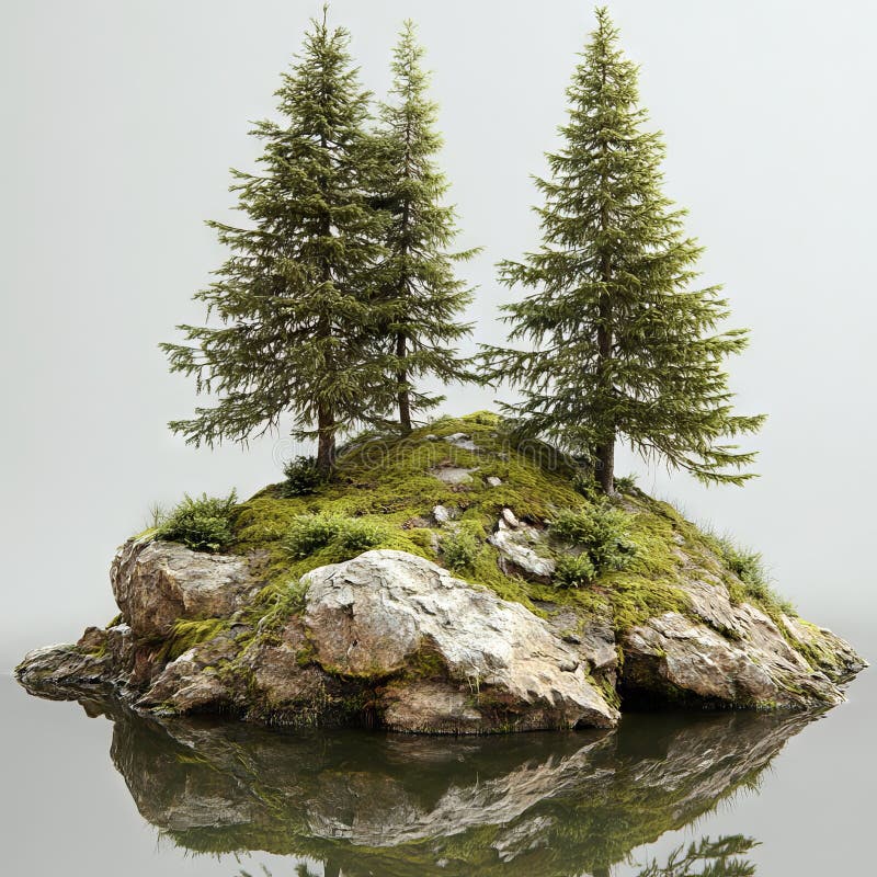 Compact Mountain Setting with Trees and a Waterfall Stock Photo - Image ...