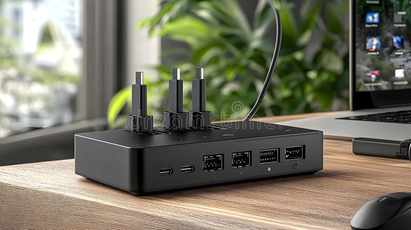 Sleek Black USB Hub stock illustration. Illustration of workplace ...