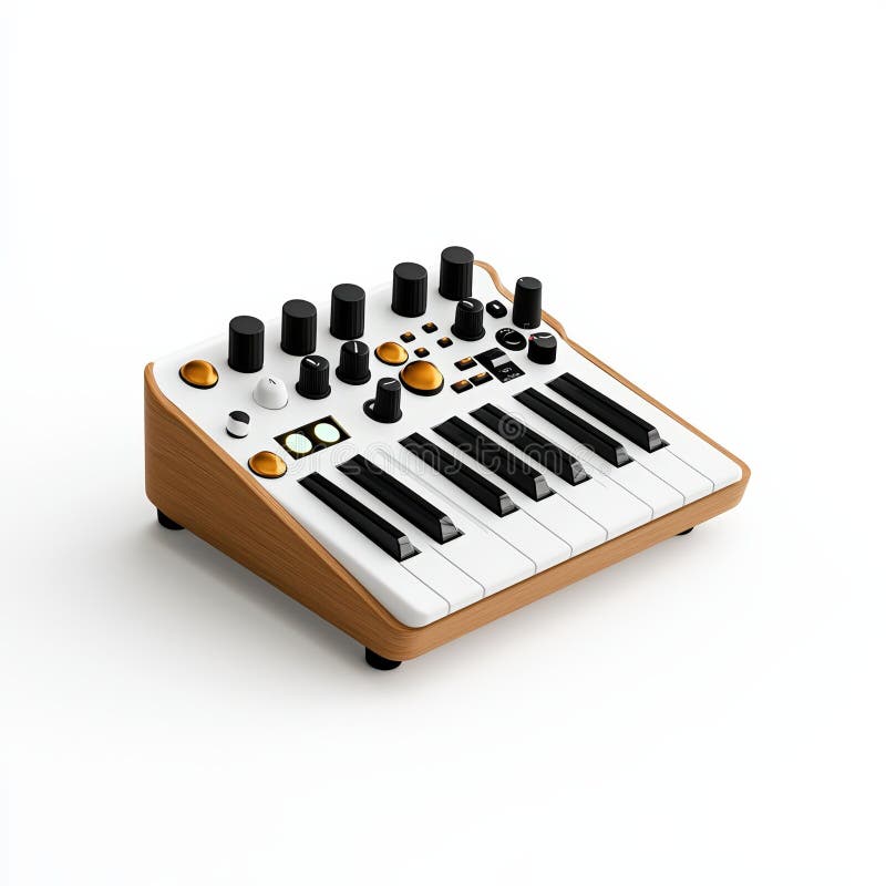 Compact Music Keyboard with Knobs White Background Stock Photo - Image ...