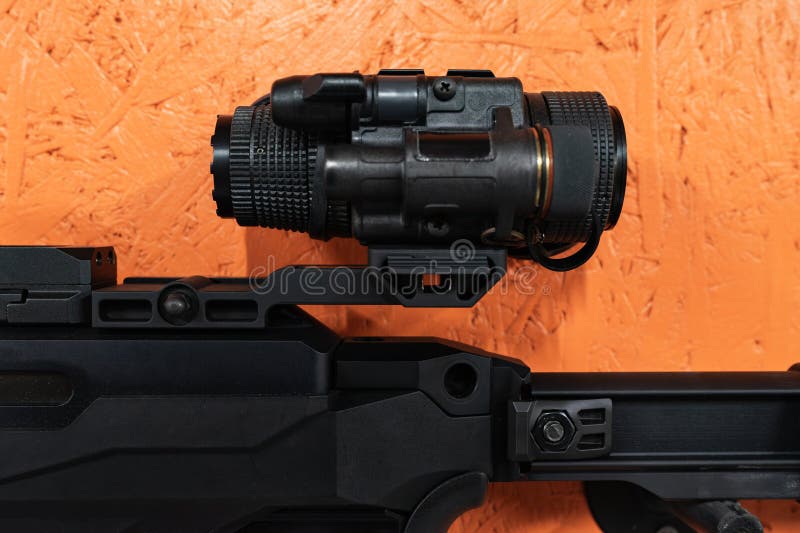 Compact Night Vision Monocular Mounted on a Rifle. Close-up Photo Stock ...