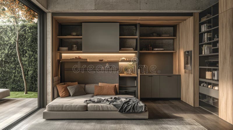 Compact Open-plan Studio Apartment Featuring Convertible Sofa and ...