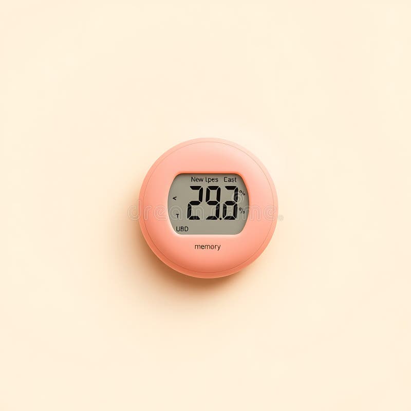 A Compact Pastel Coral Digital Thermometer with a Memory Function on a ...