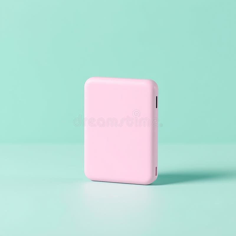 A Compact Pastel Pink External Hard Drive on a Mint Gradient Background ...