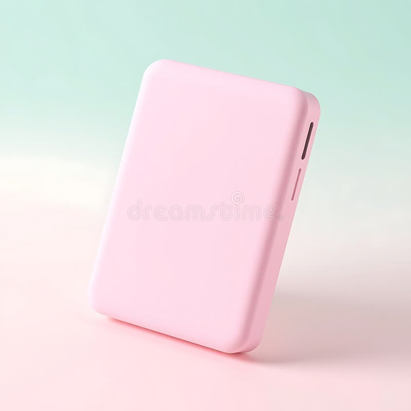 A Compact Pastel Pink External Hard Drive on a Mint Gradient Background ...