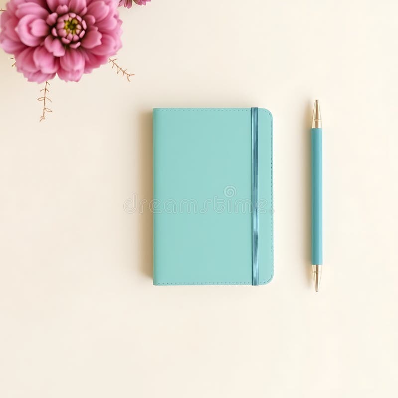 A Compact Pastel Teal Pocket Sized Notebook on a Cream Wall Stock ...