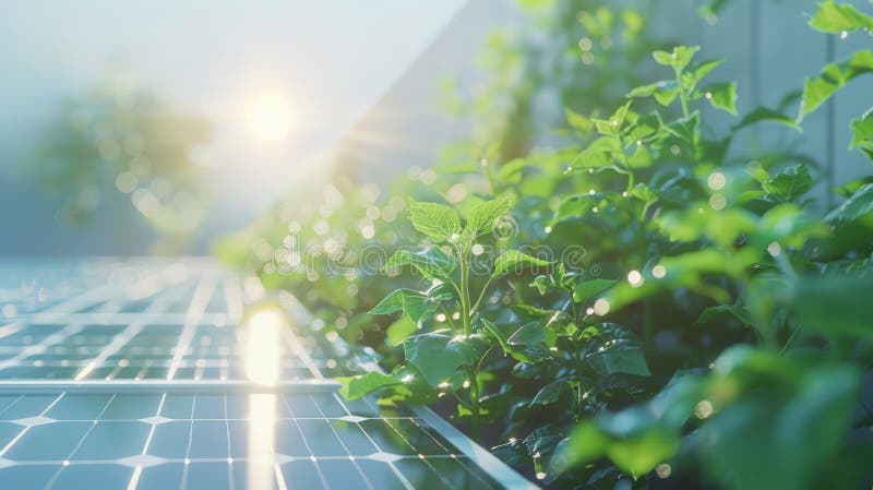 A Compact Plant Growing on the Surface of a Solar Panel Stock ...