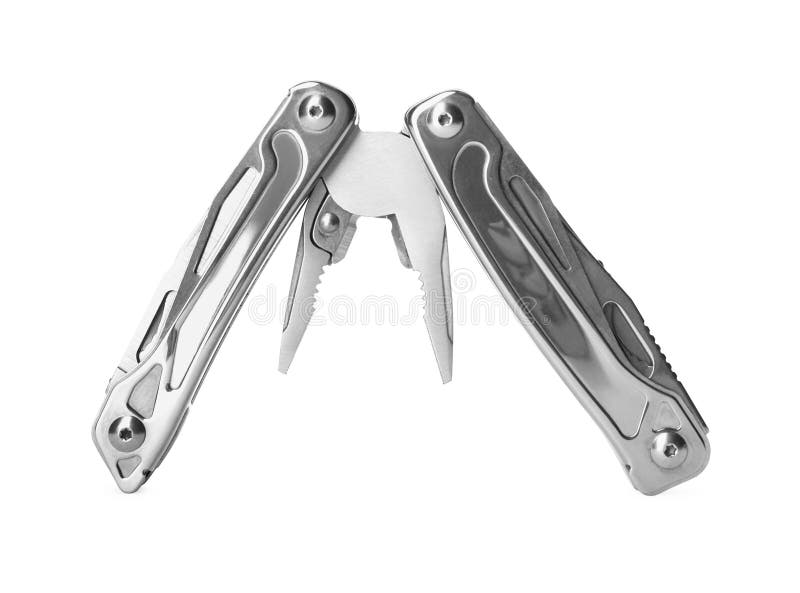 Compact Portable Metallic Multitool on White Stock Photo - Image of ...