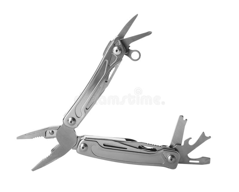 Compact Portable Metallic Multitool Isolated on White Stock Image ...