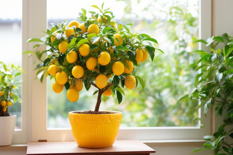 Compact Potted Lemon Tree. Generate Ai Stock Image - Image of indoor ...
