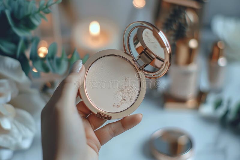 A compact powder in a hand stock photo. Image of personal - 315125056