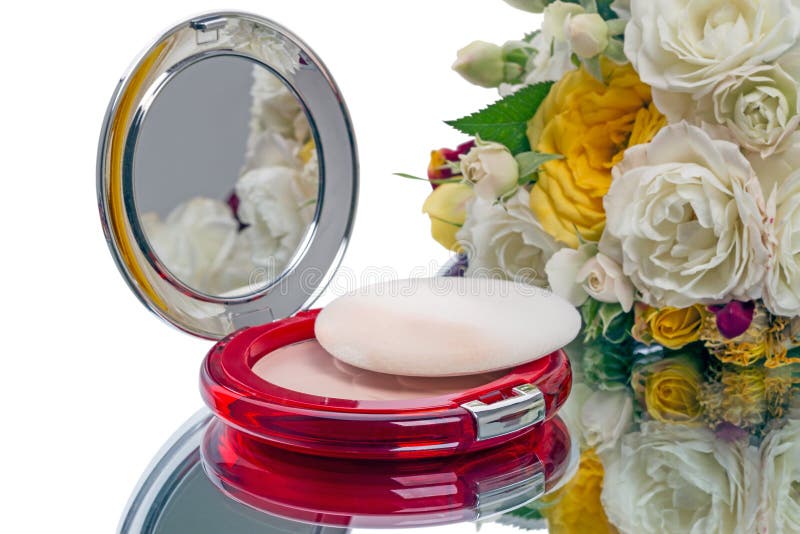 Compact Powder Mirror and Flower Stock Image - Image of face ...