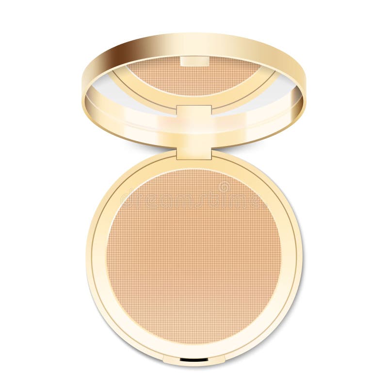 Compact Powder in Round Gold Case with Mirror. Cushion Face Foundation ...