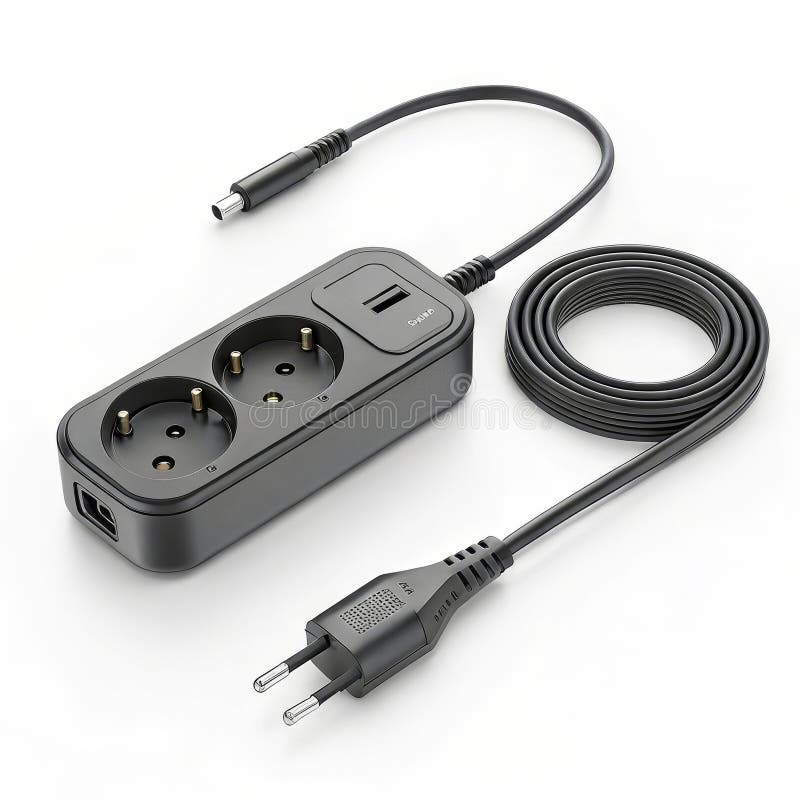 Compact Power Strip 2-Outlet USB Design, 3D Render, Black, Power ...