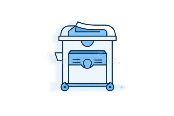 A Compact Printer in Blue and White Colors on a Plain White Background ...
