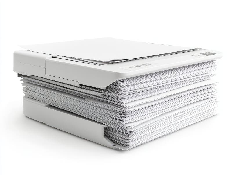 A Compact Printer with a Stack of Printer Paper Isolated on White Stock ...