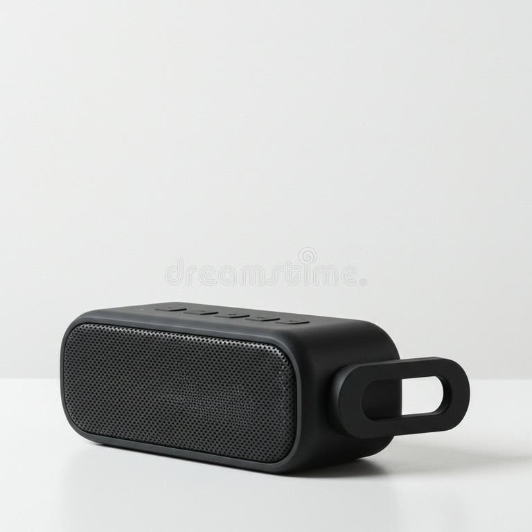 Compact Rectangular Black Speaker with a Mesh Front and Rounded Edges ...