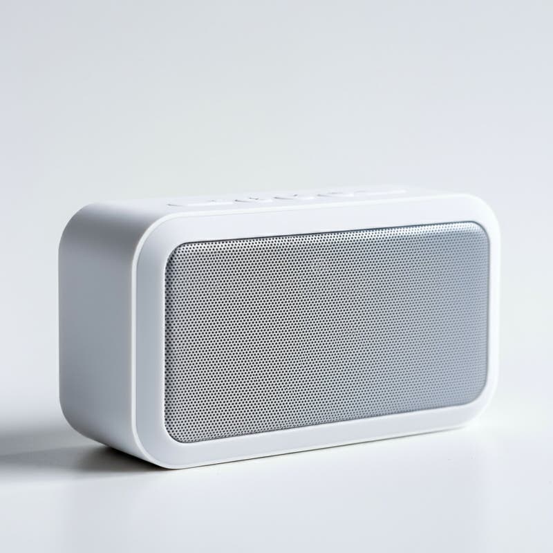 Compact Rectangular Bluetooth Speaker with a White Body and a Silver ...