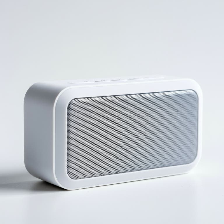 Compact Rectangular Bluetooth Speaker with a White Body and a Silver ...