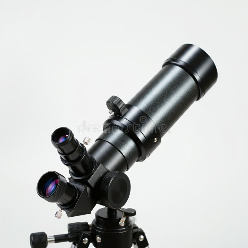 A Compact Refracting Telescope with a Black Metallic Finish is Mounted ...