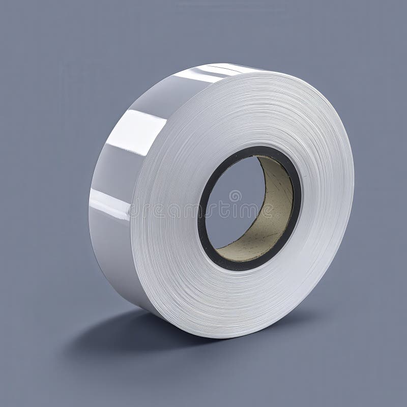 Compact Roll of Glossy White Double-sided Tape on a Muted Blue Surface ...