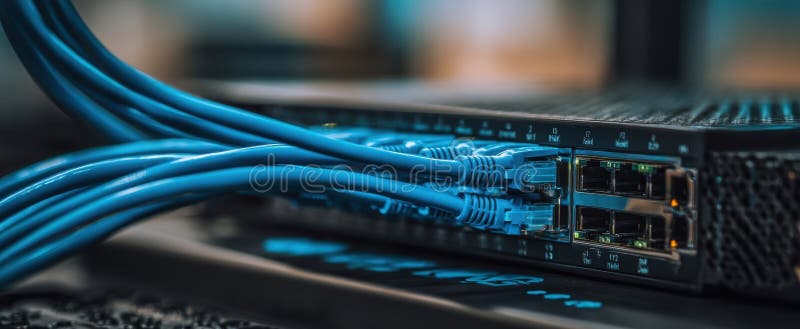 Wi-Fi Router with Cables on Table Stock Photo - Image of digital, port ...