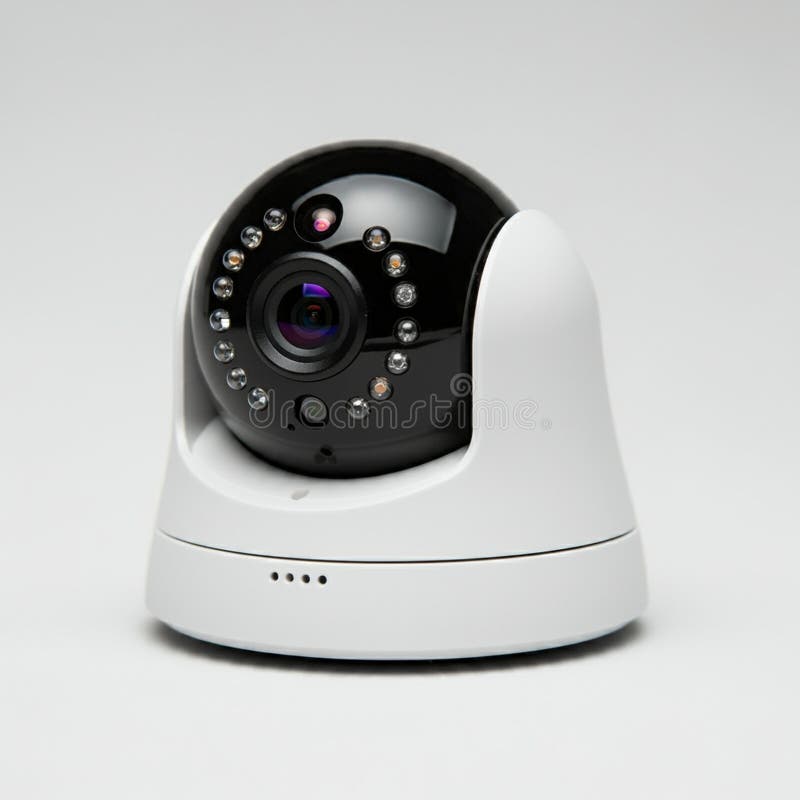 A Compact Security Camera Featuring a Spherical Black Lens Surrounded ...