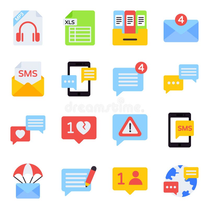 Pack of Communication Flat Icons Stock Vector - Illustration of comment ...