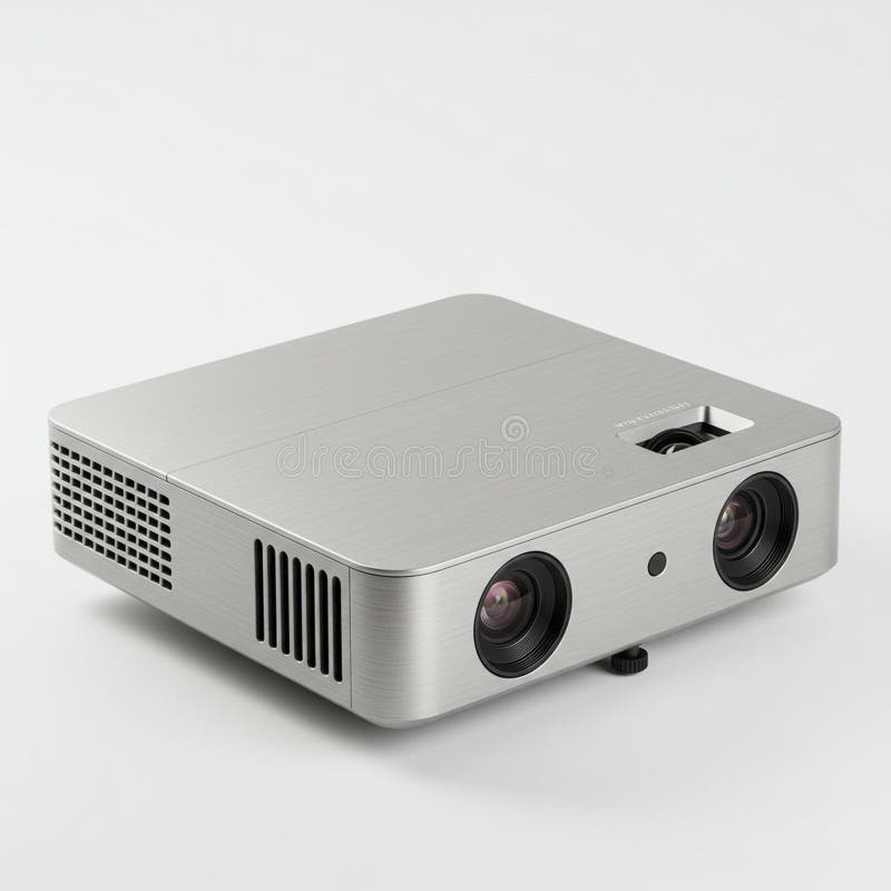 A Compact, Silver Projector with a Sleek, Metallic Finish. it Features ...
