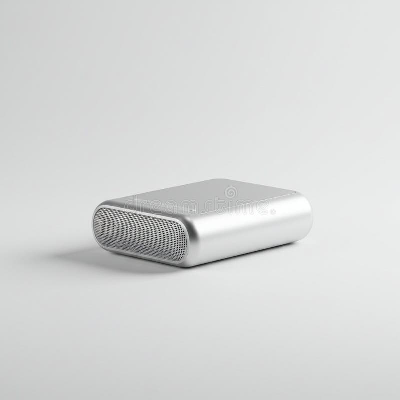 Compact Silver Speaker with a Smooth, Rectangular Design and Rounded ...