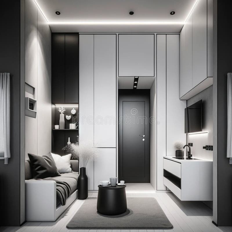 A Compact and Sleek Modern Minimalist Studio Apartment Stock ...