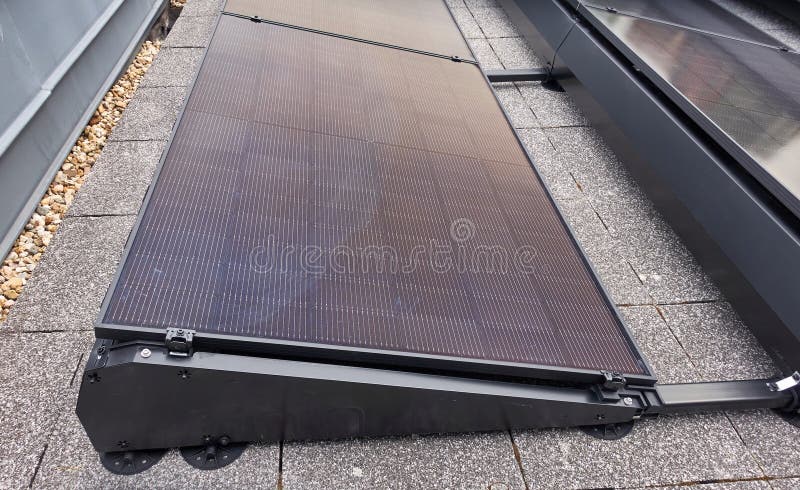 Compact Solar Panel System Installation on Modern Rooftop Terrace Stock ...