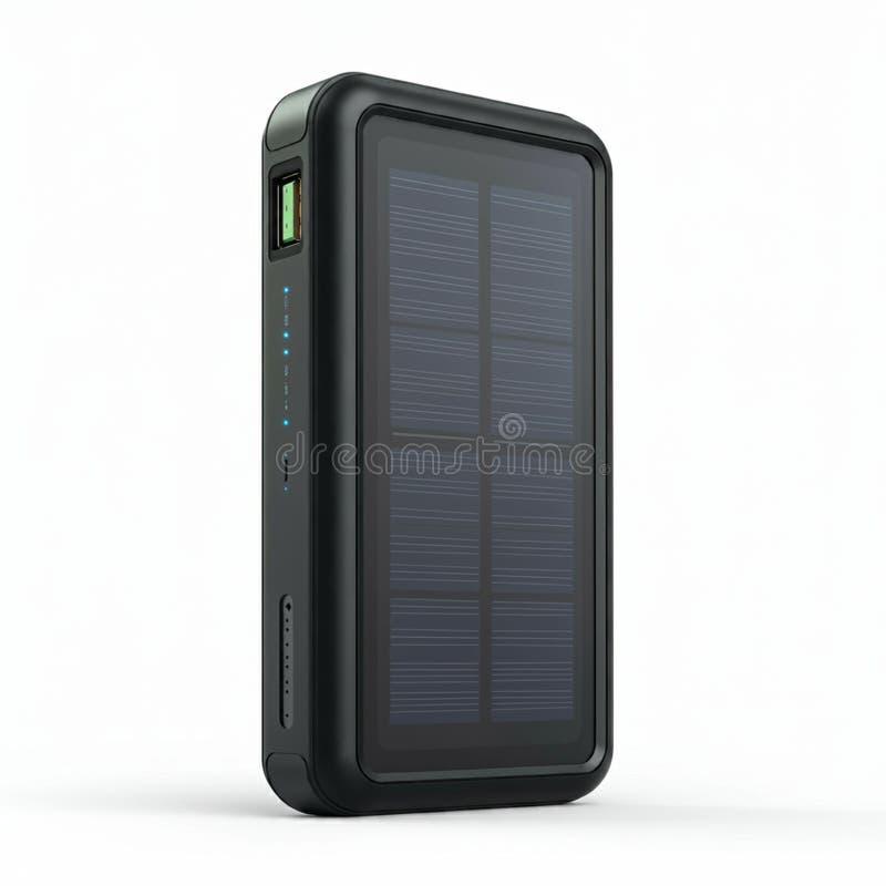 Compact Solar Power Bank with a Dark Gray Casing and a Front Solar ...
