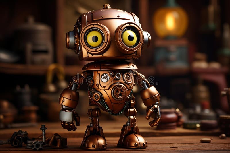 Compact Steampunk Small Cute Robot. Generate Ai Stock Illustration ...
