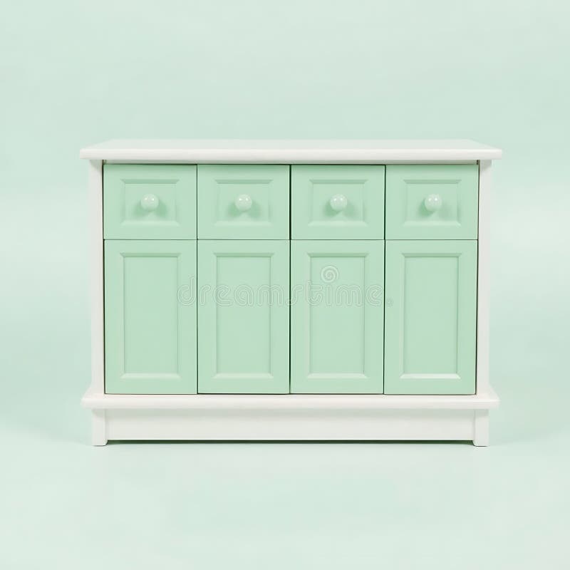 A Compact Storage Unit with Pastel Green Panels on a Mint Backdrop ...